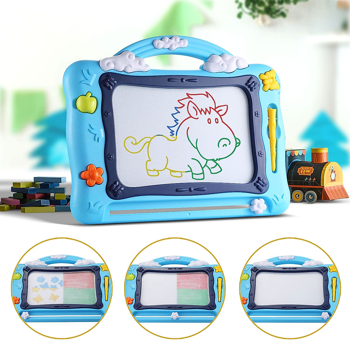 Misscat Toddler Learning Toys for Little Girl Boy, Large Coloring Magnetic Drawing Board Erasable Doodle Sketch Pad with Stampers Cards, Birthday Travel Toys for 3 4 5 6 Years Old Kid