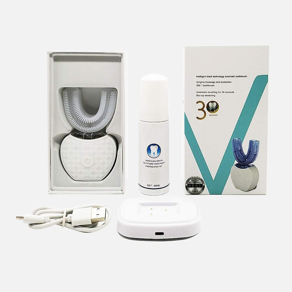 Ultrasonic Toothbrush, Automatic Toothbrush 360° Electric Sonic Toothbrush Teeth Whitening Kit with LED Light, Lebond Manual Toothbrush Teeth Whitening,White