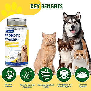 Pet Probiotics Powder for Dogs & Cats of All Ages, 5-Strain Probiotic Supplement for Digestive Health & Gut Health, 20 Stick Packs (60g/2.12oz)