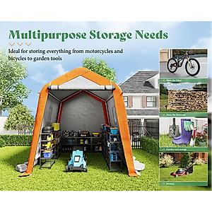 AMERLIFE 6x8x6.6 FT Heavy Duty Portable Shed Storage Shelter, Outdoor Storage Shed with 2 Waterproof Windows & Roll-up Zipper Door, Carport for Motorcycle, Bike, Grey