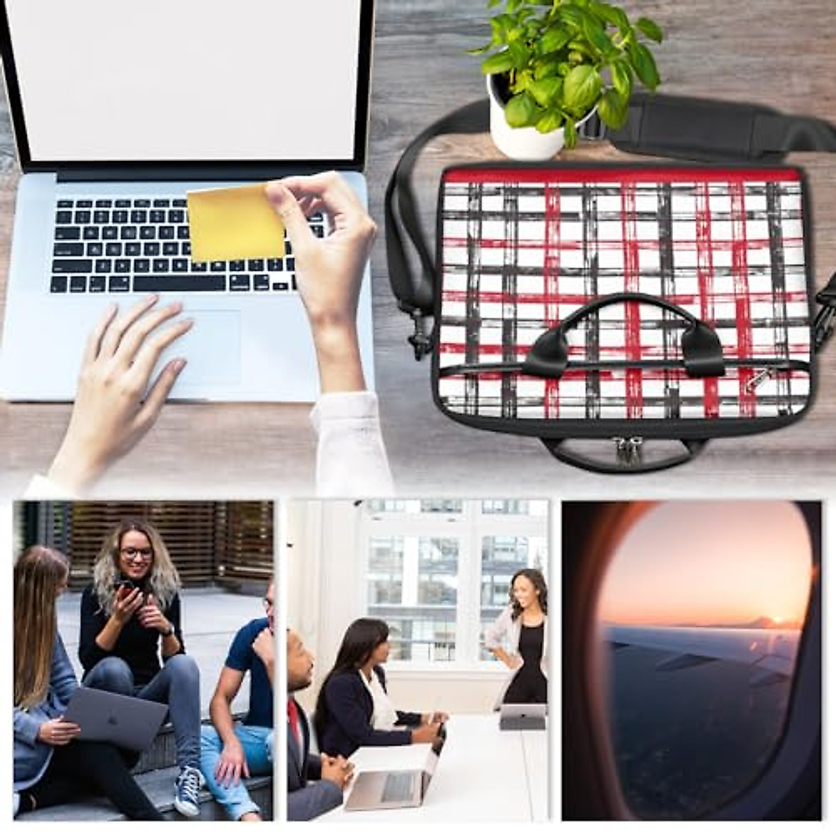 Retro Square Laptop Computer Bag Waterproof Shoulder Messenger Bag 13-15 inch Durable Laptop Tote Bag with Shoulder Strap Handle Lightweight Crossbody Briefcase
