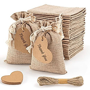 Small Gift Bags Burlap Bags with Drawstring and Tags & Cords. Reusable Jute Bags Linen Sacks Jewelry Pouches for Birthday Wedding Party Favors, Halloween, Christmas, All Festivals. Art and DIY Craft Bags. (25Pcs, 4x6")