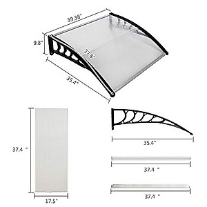 Outvita Window Awning Door Canopy 40"x40", Polycarbonate Cover Front Door Outdoor Patio Awning Canopy UV Rain Snow Sunlight Protection Hollow Sheet, Clear Board & Black Bracket