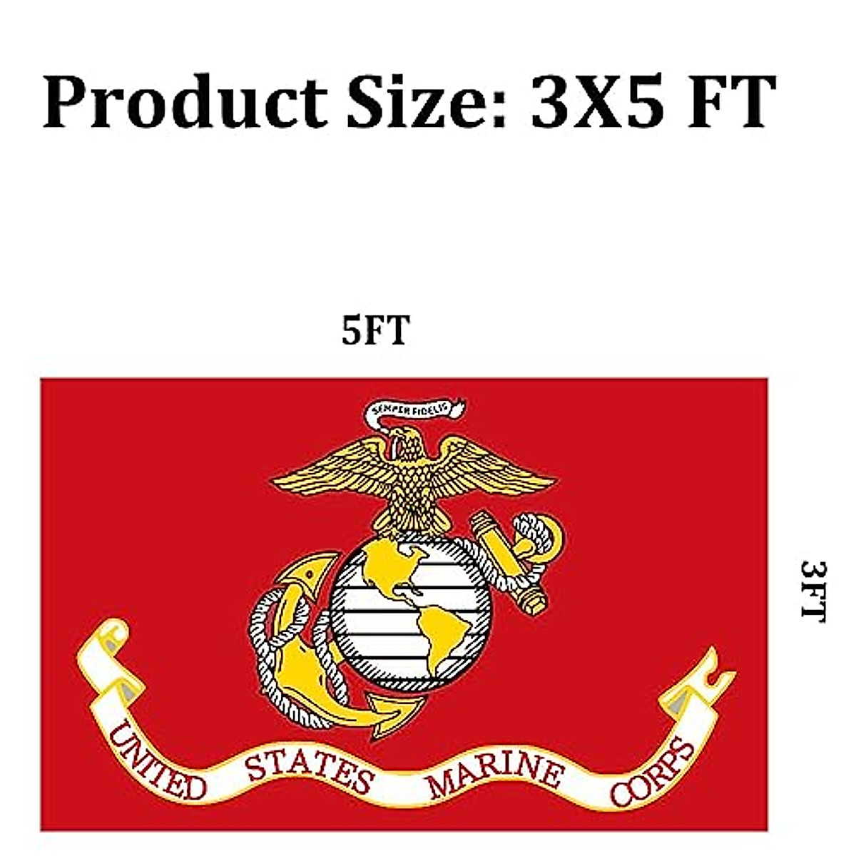 Marine Corps USMC Flag Double Sided 3x5 Outdoor United States Marines Corps Flags Heavy Duty 3 Ply Thick Nylon Material with 2 Metal Grommets