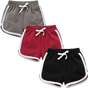 qtGLB Girls Shorts 3-Pack 100% Cotton Active Athletic Running Sleeping for Toddler Kids Big Girl's (12-14, Grey Black Red)