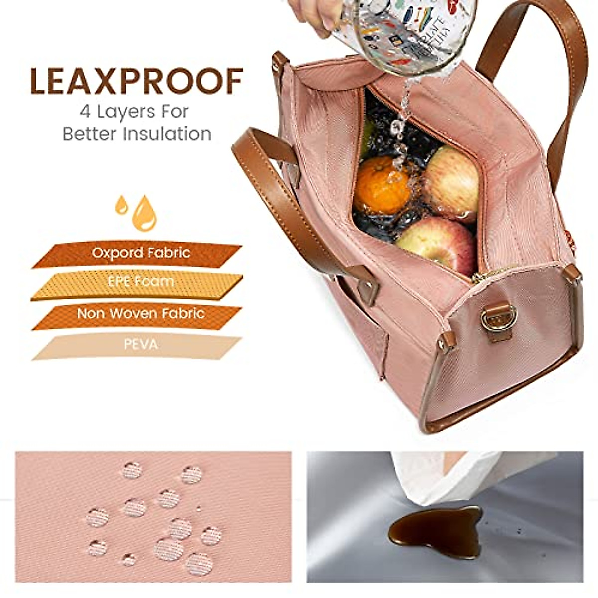 LOVEVOOK Lunch Bag Women,Lightweight Insulated Lunch Box for Picnic Beach,Pink,S