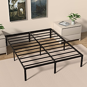 Meberam King Size Bed Frame 18 Inch Heavy Duty Metal Platform Bed Mattress Foundation Support No Box Spring Need, Black