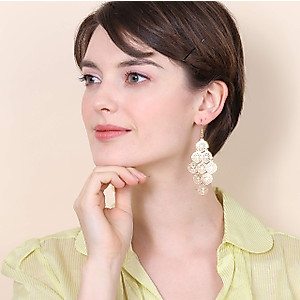 Boho Geometric Filigree Rhombus Shape Tiered Dangle Drop Statement Earrings (SHINE GOLD)