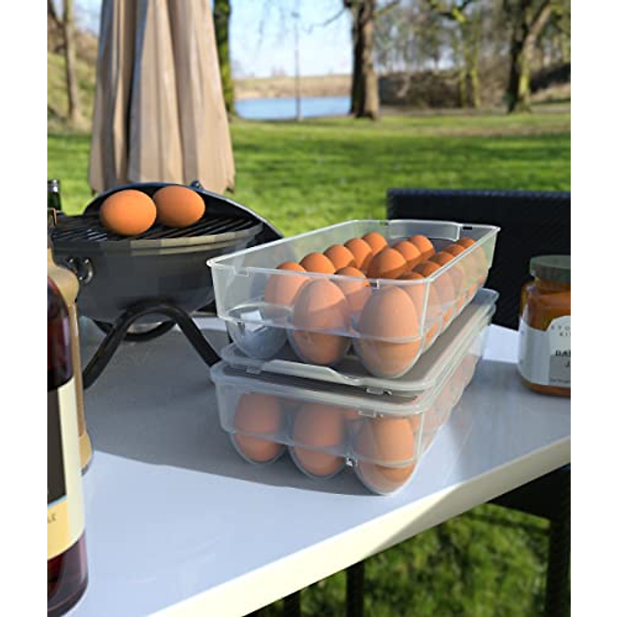 Clear Covered Egg Holder 3-Pack, Plastic Egg Storage for Refrigerator, Egg Tray Container with Lid, Fits 18 Eggs