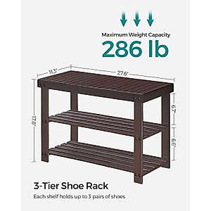 SONGMICS Shoe Rack Bench, 3-Tier Bamboo Shoe Storage Organizer, Entryway Bench, Holds Up to 286 lb, for Entryway Bathroom Bedroom, Brown ULBS04Z