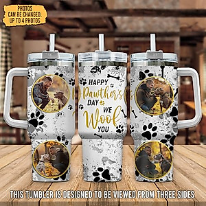 Hyturtle Personalized Picture Dog Dad 40oz Tumbler with Handle and Straw Gifts for Dog Lovers, Funny Father's Day Cup Gifts For Men, Best Gift Idea for Dogs Dad Stainless Steel Travel Cup With Lid