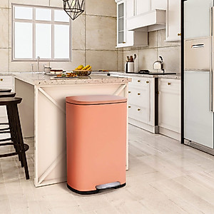 YIQIEDEY 13 Gallon Stainless Steel Touch Free Trash Can with Lid and Removable Inner Bucket, Pink, 50 Liters