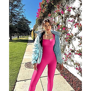 OQQ Women's Yoga Workout Ribbed Square Neck Sleeveless Tank Top Exercise JumpSuit, Rose3, Large