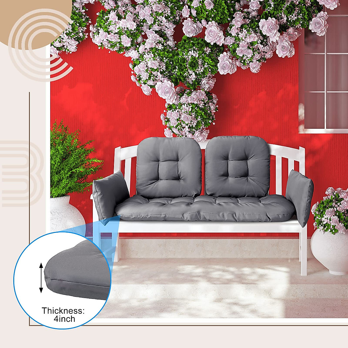 5 Pieces Wicker Patio Cushion Sets Include 1 Loveseat 2 U-Shape 2 Matching Chair Cushions Indoor Outdoor Tufted Settee Bench Cushions Replacement Loveseat Cushions for Outdoor Furniture (Light Gray)