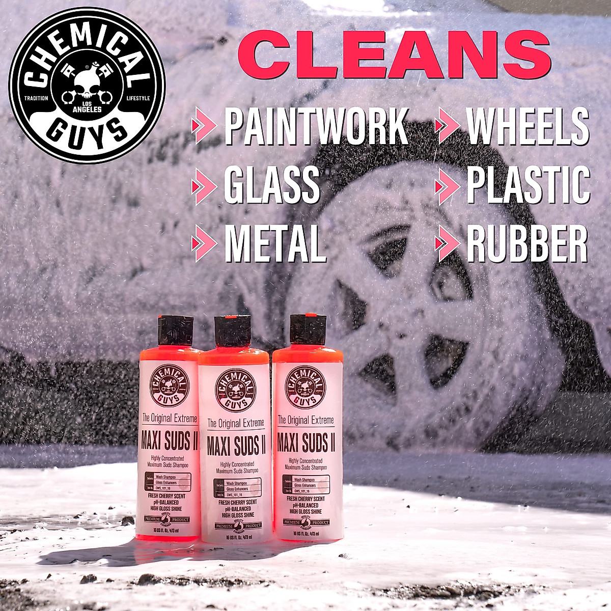 Chemical Guys CWS_101 Maxi-Suds II Foaming Car Wash Soap (Works with Foam Cannons, Foam Guns or Bucket Washes) Safe for Cars, Trucks, Motorcycles, RVs & More, 128 fl oz (1 Gallon), Cherry Scent