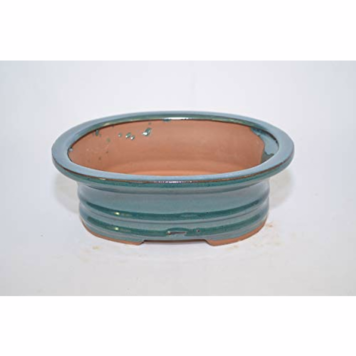 Bonsai Ceramic Pot 7", Teal Color, Oval Shape,Glazed with draining Holes.