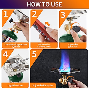 Camping Propane Stove, Single Burner Propane Stove, Portable Bottletop Backpacking Stove,10000BTU Camp Gas Stove kit for Outdoor Cooking, include a USB Windproof Ligther (Fuel not included)