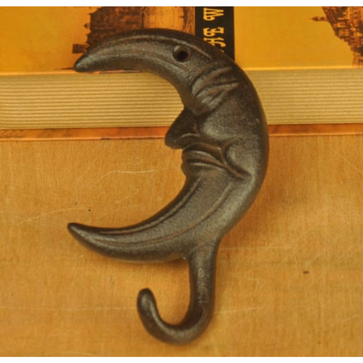 Coat Hooks, 2Pcs Heavy Duty Vintage Cast Iron Hook with Screws for Home Wall Hanging, Wall Mounted Antique Black Hooks for Coat, Scarf, Bag, Towel, Key, Cap (Moon Shape)