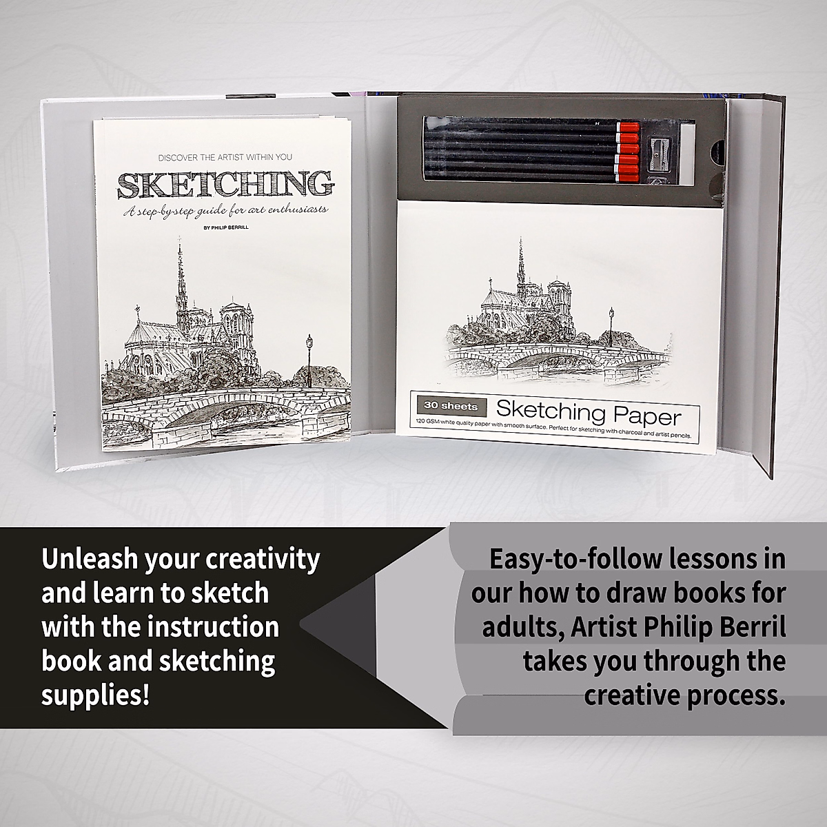 SpiceBox Adult Drawing Sketching Kit, Learn to Draw, How to Sketch Books, Art Hobby Kits for Adults, Sharks and Sea Creatures