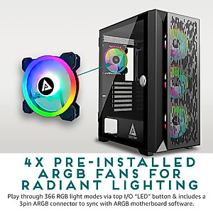 Apevia Predator-PK Mid Tower Gaming Case with 1x Tempered Glass Panel, Top USB3.0/USB2.0/Audio Ports, 4X RGB Fans, Pink Case