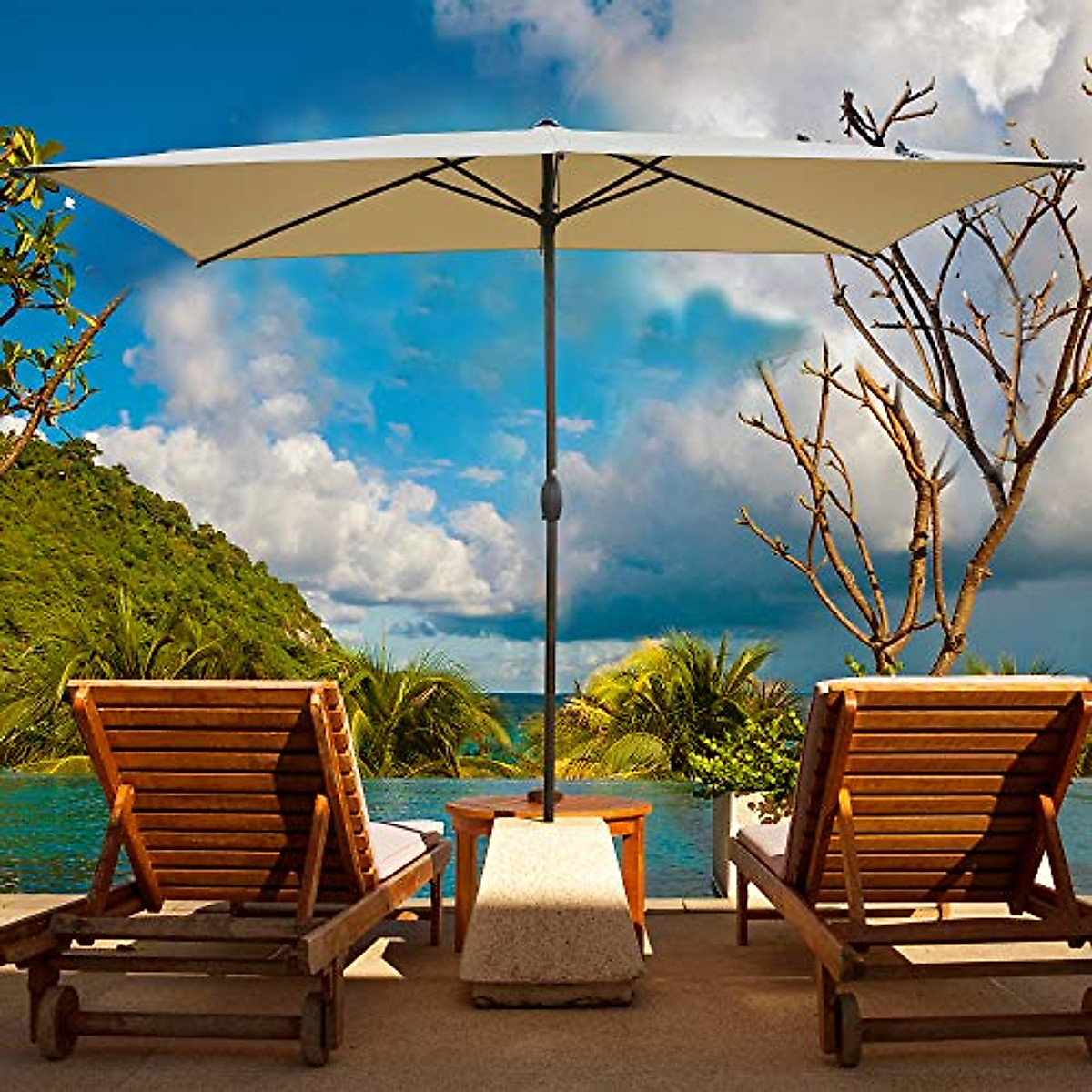 Abba Patio 6.5 x 10ft Rectangular Patio Umbrella Outdoor Market Table Umbrella with Push Button Tilt and Crank for Garden, Lawn, Deck, Backyard & Pool, Beige