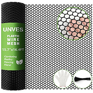 Unves 15.7IN x 16.4FT Plastic Chicken Wire Fencing Mesh, Hexagonal Chicken Wire Fence for Gardening, Poultry Netting, Floral Netting, Construction Barrier Netting, Chicken Wire Mesh Roll