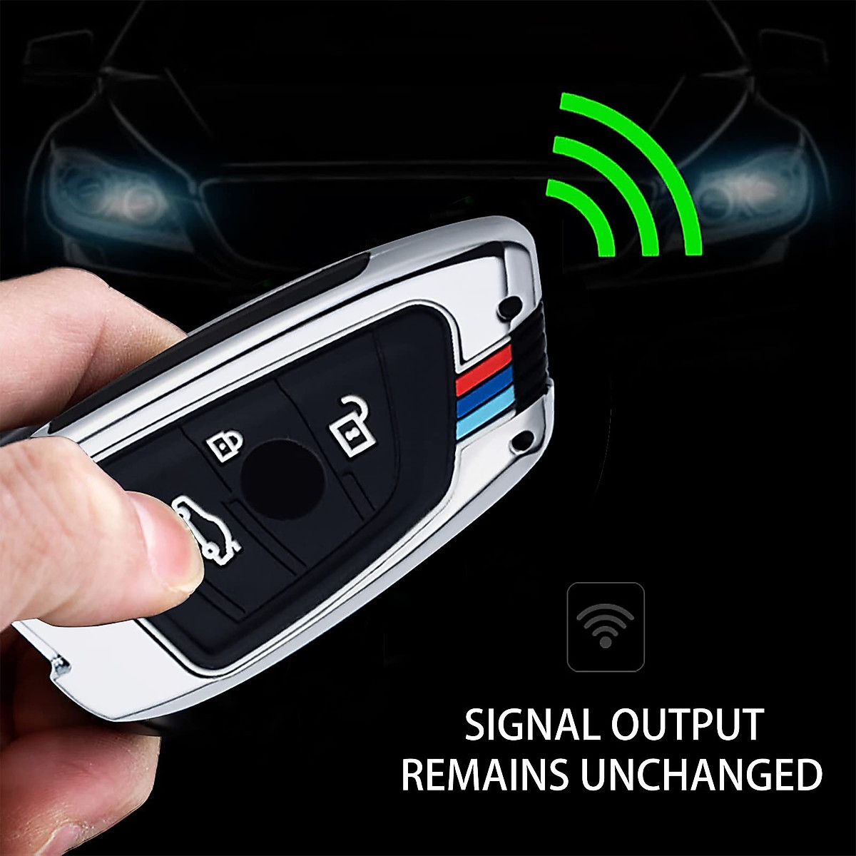 OLLEN Heavy Metal Key Fob Cover Case, Fit for BMW 5 6 7 Series X1 X2 X3 X5 X6 GT Series, Full Protection Key Fob Shell Case, Blade Shape, Silver (1 Pcs)