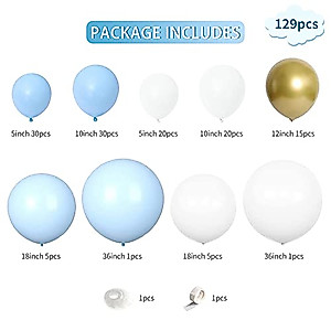 DUBEDAT Blue White Gold Balloon Garland Arch Kit Metallic Chrome God Ballons with Macaroon Blue White Latex Balloons for Birthday Wedding Bridal Shower Party Baby Shower Decoration