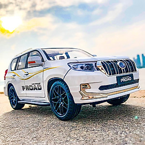 WAKAKAC 1/18 Scale Prado Die-cast Model Car, Alloy Metal Pull Back Collectible Vehicles Toys with Sound and Light Car for Kids and Adults Gifts(White)