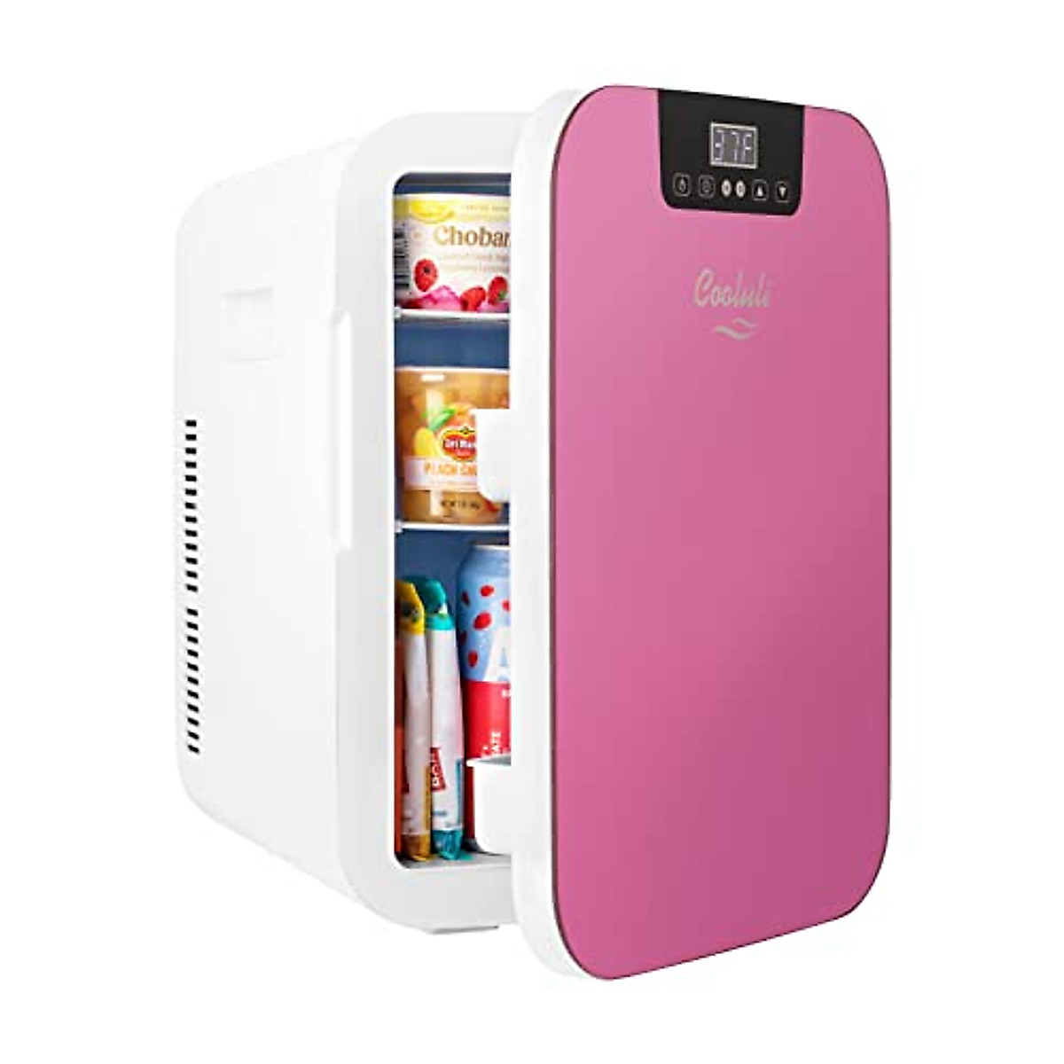 Cooluli 20L Mini Fridge For Bedroom - Car, Office Desk & College Dorm Room - Glass Front & Digital Temperature Control - Small 12v Refrigerator for Food, Drinks, Skincare, Beauty & Breast Milk (Pink)