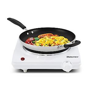 Elite Gourmet ESB-301F Countertop Single Cast Iron Burner, 1000 Watts Electric Hot Plate, Temperature Controls, Power Indicator Lights, Easy to Clean, White