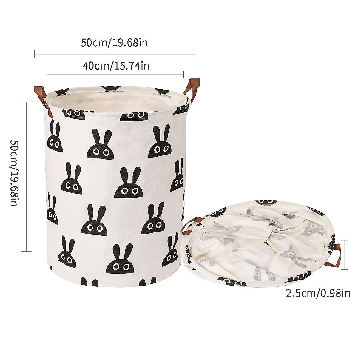 Large Sized Storage Basket, 19.6" Waterproof Canvas Storage Bin with Handles, Round Collapsible Organizer Kids Laundry Hamper for Nursery Clothes Toys - Rabbit
