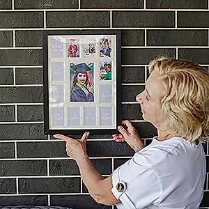 WOOD SIDE ORBIS School Years Picture Days Collage Frame with Double White Mat, Displays One 5x7 Photo and Twelve 2.5x3.5 Pictures, Landscape, Portrait, K-12 Keepsake