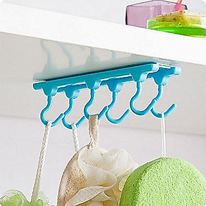 OLIVE US-Towel Hanger Home Kitchen Utensils 6 Hooks Holder Organizer Storage Rack Hanger(Blue)