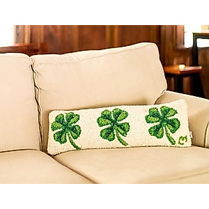 Chandler 4 Corners Artist-Designed 4 Leaf Clover Hand-Hooked Wool Decorative Throw Pillow (8” x 24”) St Patrick's Pillow for Couches & Beds - Low Maintenance St Patty's Day Shamrock Lumbar Pillow