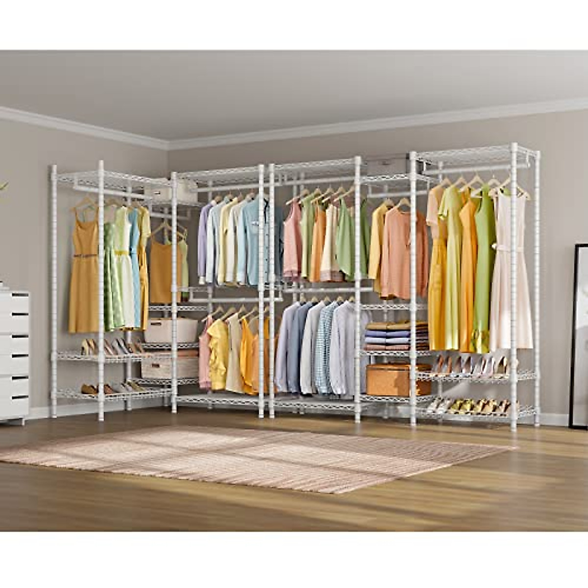 VIPEK L8i Basic Heavy Duty Garment Rack L-Shaped Wardrobe Space-Saving Corner Closet with Hanging Rod and Adjustable Shelves Freestanding Clothes Rack for Small Space, White