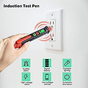 WGGE AC Voltage Tester/Non-Contact Voltage Tester with Dual Range AC 12V-1000V/48V-1000V, Electrical Pen with LCD Display and Flashlight Buzzer Alarm, Detect Wire Breakpoint, Live/Null Wire Tester