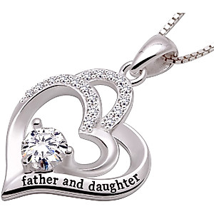 ALOV Jewelry Sterling Silver father and daughter Love Heart Cubic Zirconia Pendant Necklace