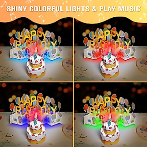 Musical Birthday Card, Blowable LED Light 3D Birthday Cake Popup Cards & Play Music Birthday Cards, Blow out Light and Cheers 'Happy Birthday' Funny Birthday Cards for Women Men Kids Husband Mom