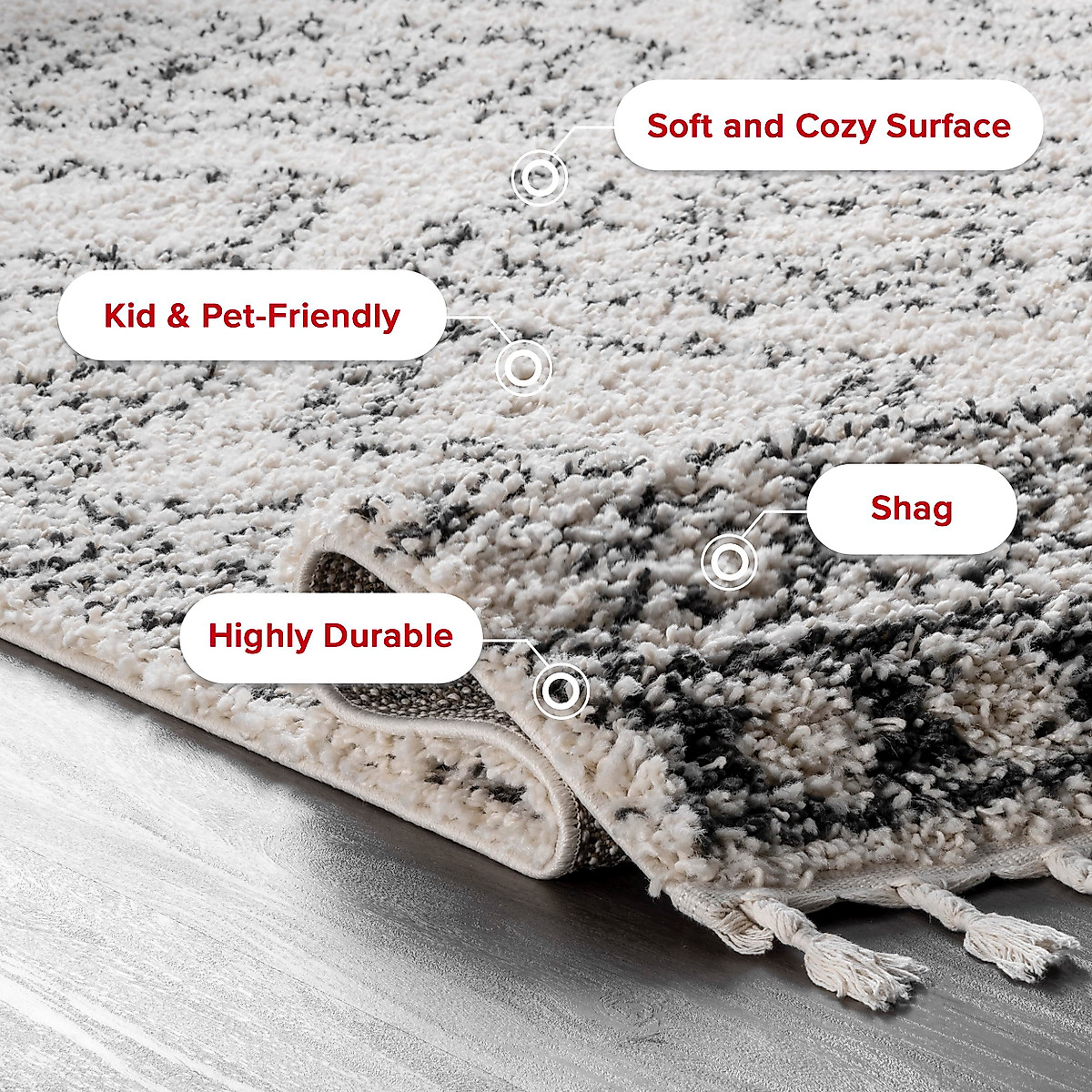 nuLOOM Vasiliki Moroccan Shag Tasseled Area Rug, 8x10, Off-white