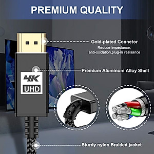 sweguard HDMI Cable 10ft [4K@60Hz, 1080P@144Hz], 4K HDMI 2.0 Cable High Speed 18Gbps Gold Plated Nylon Braided Supports HDR,HDCP 2.2, 2160P,3D,ARC for Roku TV PS5 PS4 Xbox HDTV Blu-ray&Monitor-Black