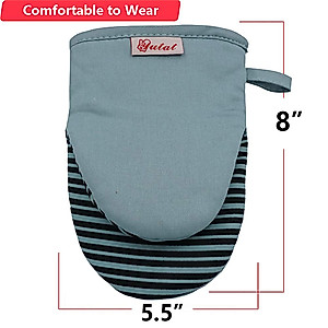 Mini Oven Mitts, Cook Mittens Yutat Silicone Oven Mitts with Quilted Liner Professionally Protect Your Hand During Baking Doing BBQ or Carry Hot Pot Aqua Blue, 1 Pair