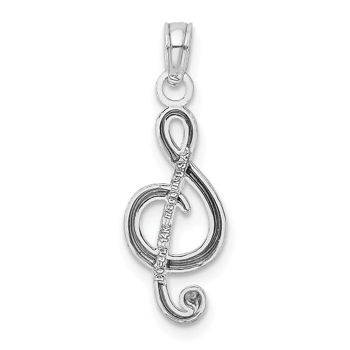 IceCarats 14K White Gold Treble Clef Music Note Necklace Charm Pendant 25mm x 8.13mm Only
