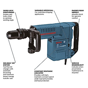 BOSCH 11316EVS SDS-Max Demolition Hammer, Bosch Blue and BOSCH HS1904 SDS-max 16" Rtec Bull Point Chisel