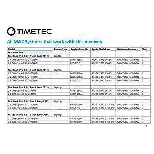 Timetec 16GB KIT(2x8GB) Compatible for Apple DDR3 1333MHz PC3-10600 CL9 for Mac Book Pro (Early/Late 2011 13/15/17 inch), iMac(Mid 2010, Mid/Late 2011 21.5/27 inch), Mac Mini(Mid 2011) MAC RAM Upgrade