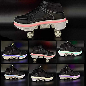 LDRFSE LED Women Deformation Roller Skate Shoes - Shoes That Turn Into Rollerskates - Retractable Roller Shoes for Men - Kick Rollers - Skating Shoes - Double-Row Walking Shoes with Invisible Wheels