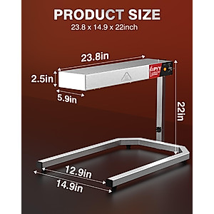 PYY Food Heat Lamp - Adjustable Height Food Warmer with U Shape Base Stand,Commercial Countertop Food Warming Light with Stand for French Fries Electric Heating Radiation,500W Stainless Steel Silver