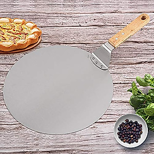 GUANGMING - Pizza Peel Round Stainless Steel, Perfect for Baking Homemade Pizza, Bread, Cakes, Biscuits, Wooden Handle Metal Shovel Spatula Peal for Baking Pizza and Cake,Silver