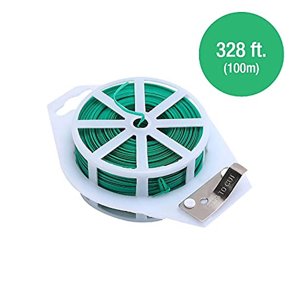 GSM Brands Twist Ties: 328 Feet Plastic Coated Wire to Tie Garden Plant or Office Cable with Convenient, Built-in Cutter (Green)