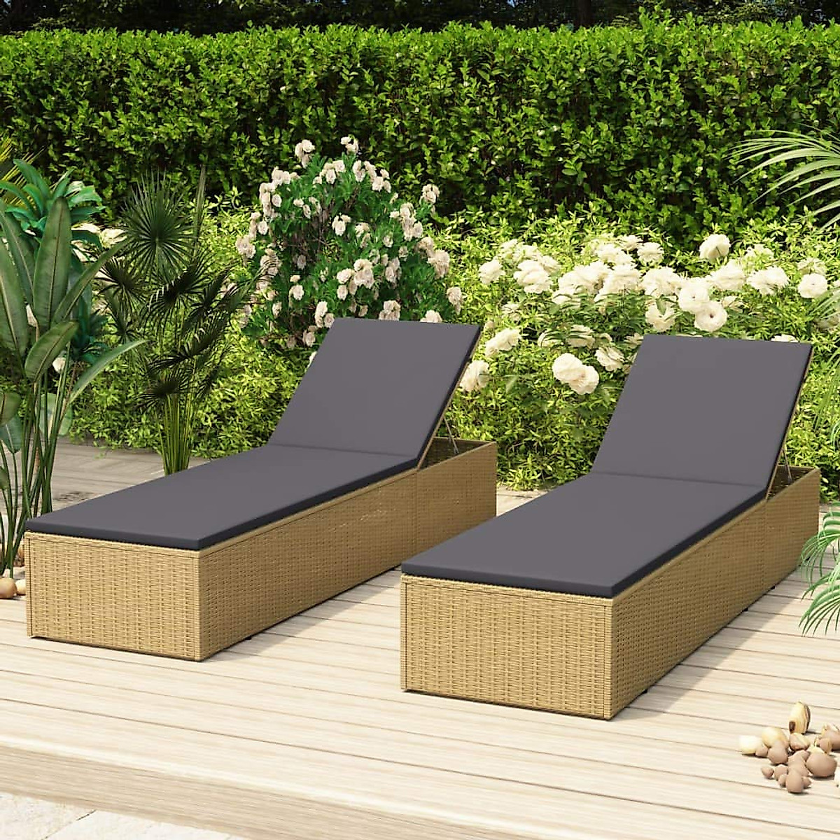 vidaXL Outdoor Sunlounger - Brown and Dark Gray Poly Rattan Sunbed - Robust and Weather-Resistant, Perfect for Patio, Poolside or Garden - Includes Removable and Washable Cushion
